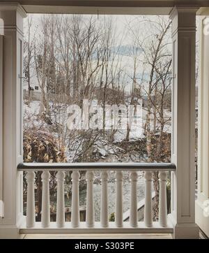 WARREN, VERMONT, USA - Snow on trees in winter in Mad River Valley ...