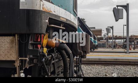 Metrolink train engine at the Union Station in Los Angeles, California ...