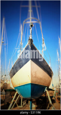 Bow of sailing boat on blue sea, Fiskardo Kefallonia Greece Stock Photo ...