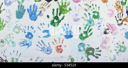 Messy Baby Handprints Stock Photo - Alamy
