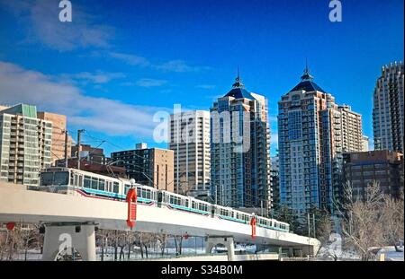 CTrain, light rail transit system, and downtown, Calgary, Alberta ...