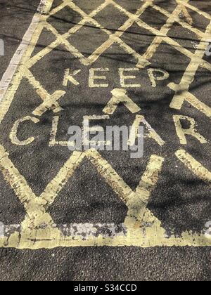 Yellow Box Keep Clear Road Markings Stock Photo - Alamy