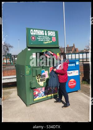 clothes and shoes recycling bin in twickenham, middlesex, england Stock ...