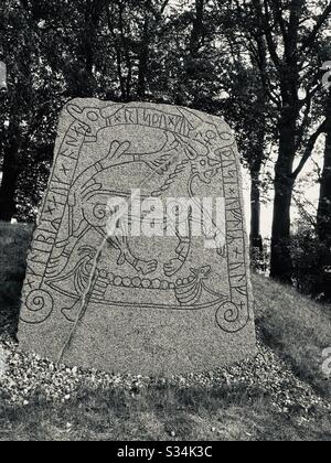 Tullstorp Runestone Monochrome Stock Photo - Alamy