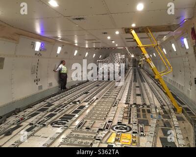 Main deck of Boeing 747-800 freighter Stock Photo - Alamy