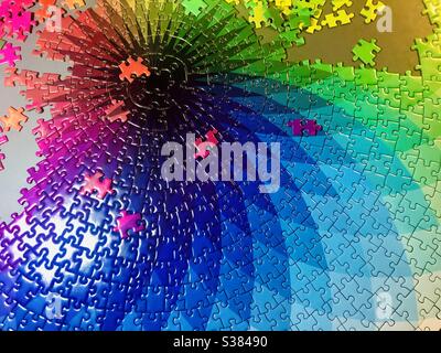 Pieces of jigsaw puzzle on color background Stock Photo - Alamy