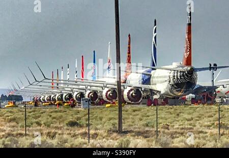 Boeing 737’s sitting idle at the airport in Moses Lake, Washington USA ...