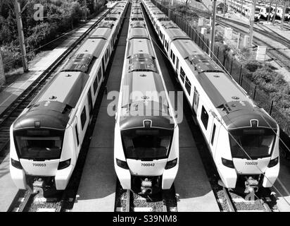 Three British Rail Class 700 electric trains for Thameslink at the Rail ...