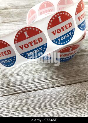 Roll of I Voted Today stickers on white background with copy space. US ...