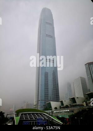 Hong Kong skyline in the rainy season with smog cloud Hong Kong skyline ...