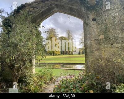 Window in the relics of a Tudor tithe barn at Sudeley Castle ...