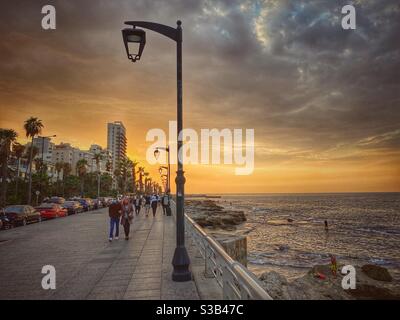 Beirut - Lebanon sea promenade at sunset Stock Photo - Alamy