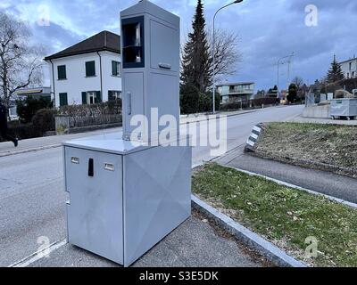 Traffic radar with speed enforcement camera in a highway. Automatic ...