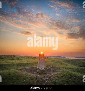 Trig point on Little Solsbury Hill. Night view World Heritage City of ...