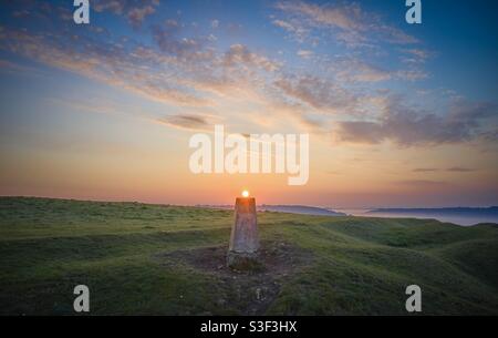 Trig point on Little Solsbury Hill. Night view World Heritage City of ...