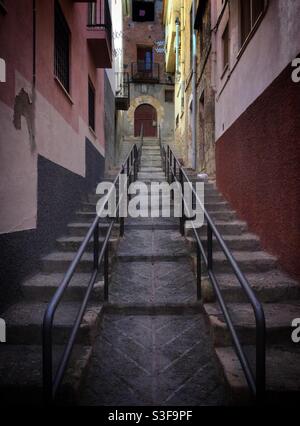 Stepped street, Flix, Catalonia, Spain Stock Photo - Alamy