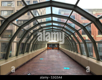 The Plus15 walkway system in downtown Calgary, Alberta, Canada, like a ...