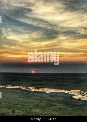 Sunset view over the Nadab floodplain from the Ubirr Rock lookout point in Kakadu National Park ...