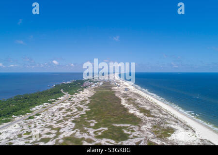 Aerial view of Fort Morgan Beach on the Alabama Gulf Coast in June 2022 ...