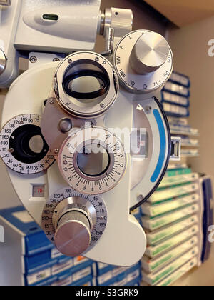 Ophthalmology Office, close-up of phoropter refraction machine, USA ...