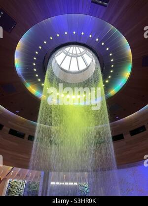 Looking up at a colorful ceiling with waterfall Stock Photo - Alamy