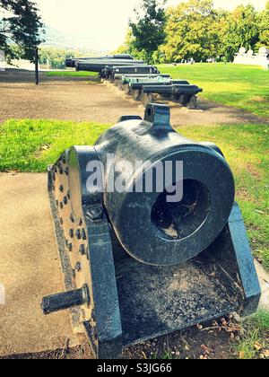 New York, West Point, Trophy Point. Battle Monument, cannons bearing ...