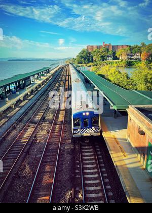 The metro north Hudson line Scarborough station on the Hudson river, New York state, USA, 2021 ...