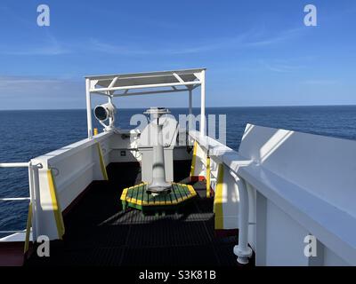 Bridge wing of the merchant container vessel with Panama shelter ...