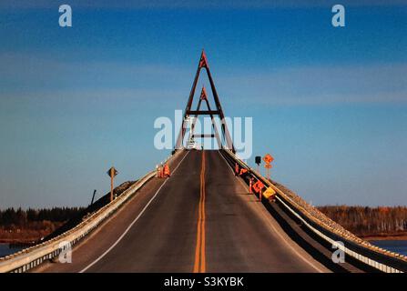 The Deh Cho Bridge, cable-stayed bridge ,Mackenzie River, Yellowknife ...