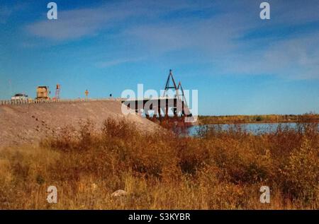 The Deh Cho Bridge, cable-stayed bridge ,Mackenzie River, Yellowknife ...