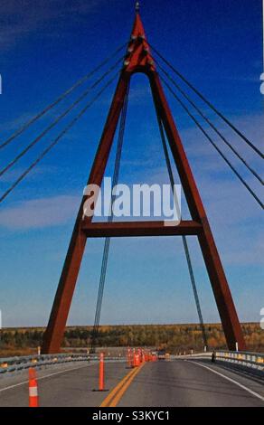 The Deh Cho Bridge, cable-stayed bridge ,Mackenzie River, Yellowknife ...