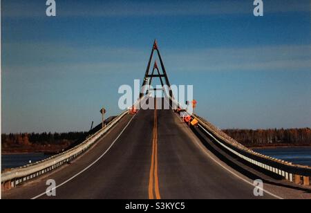 The Deh Cho Bridge, cable-stayed bridge ,Mackenzie River, Yellowknife ...