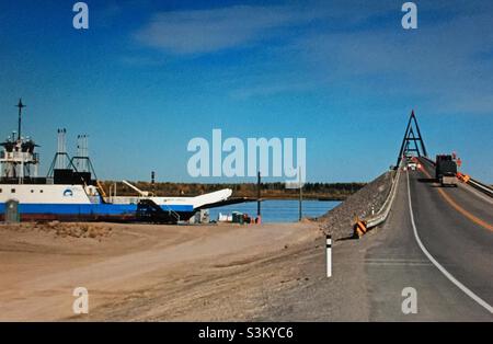 The Deh Cho Bridge, cable-stayed bridge ,Mackenzie River, Yellowknife ...
