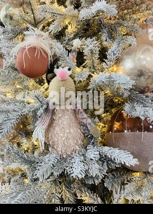 Bauble and lights on a Christmas tree against sky Stock Photo - Alamy