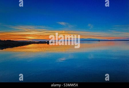 Kugluktuk, Nunavut, sunset, Beaufort Sea, landscape, freighter in the ...