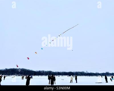 Korean Wave Train kite at the winter Minneapolis Kite Festival on ...