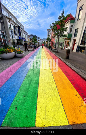 Iceland Rainbow Street Skólavörðustígur Stock Photo - Alamy