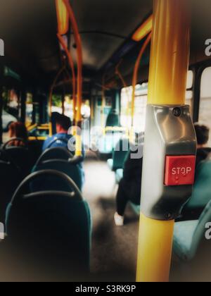 Stop button with braille inside bus Stock Photo - Alamy