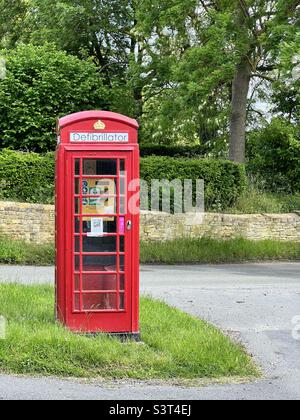 An emergency heart defibrillator in a converted red telephone box in ...
