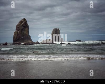 The Needles- monolithic rocks adjacent to Haystack Rock, as viewed from ...