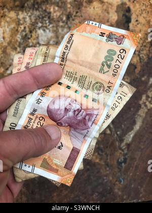 200 rupee note indian currency on white background Stock Photo - Alamy