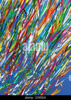 Colourful streamers over the street in Calais, France, August Stock ...