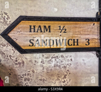 road sign kent for the village of Ham and town of Sandwich kent england ...