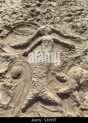 Mermaid sand sculpture on the beach in Santa Barbara, California by ...