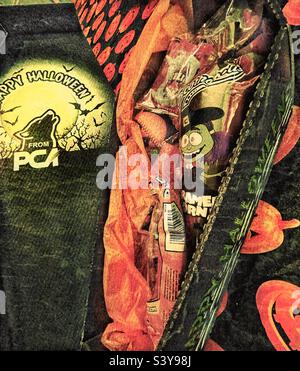 pumpkins, candies and halloween decorations Stock Photo - Alamy