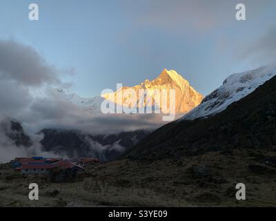 Beautiful Holy Mountain Machhapuchhre during sunsets in Nepal Stock ...