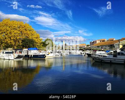 Port of Colombiers on the Canal du Midi. Occitanie, France Stock Photo ...