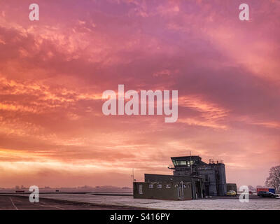 Sunrise at RAF Topcliffe Air Traffic Control Tower Stock Photo - Alamy