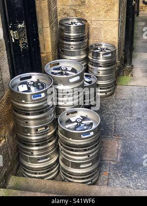 Empty beer barrels outside a pub Stock Photo - Alamy