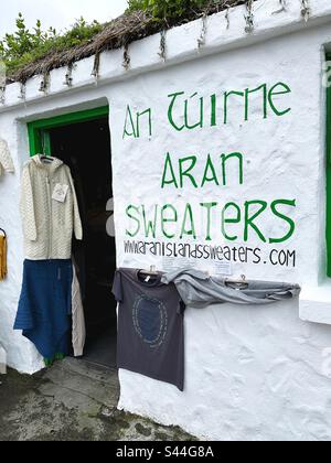 Shop selling Aran sweaters in Kilronan on Inishmore Island in the Aran ...